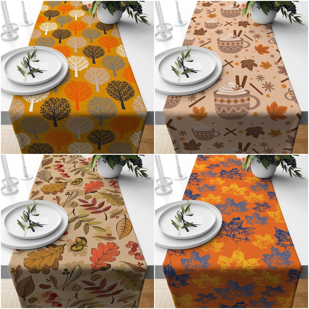 Fall Trend Table Runner|flower Drawing Tablecloth|dry Leaf and Autumn ...