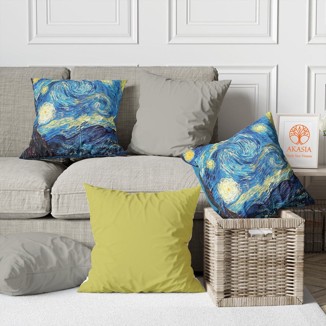 Van Gogh Starry Night Pillow Cover: Raschel Cotton Throw Pillowtop - Etsy