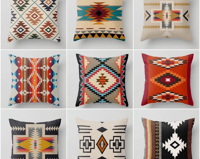 Aztec Boho Pillow Cover // Black and White Pillow // Cotton Canvas ...