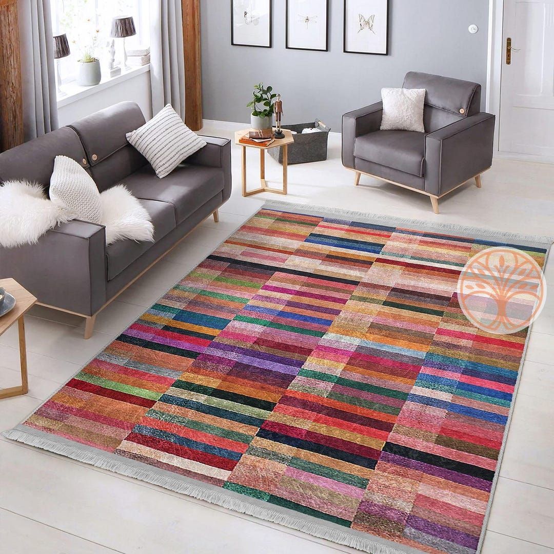 Abstract Area Rug|bold Lines Carpet|machine-washable Fringed Non-slip ...