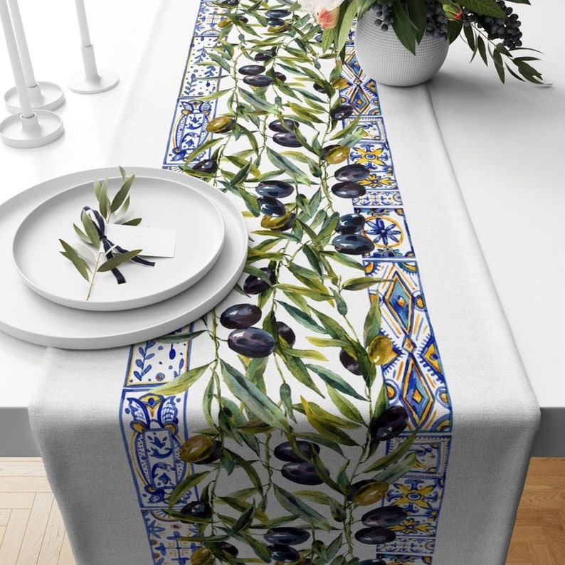 Olive Table Runner|lemon Tablecloth|fresh Citrus Decor|housewarming ...