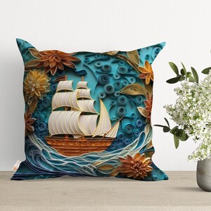 Sailing Ship Cushion Case|nautical Pillow Cover|coastal Home Decor ...