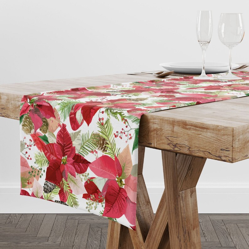 Christmas Table Runnersxmas Flower Table Runnerwinter Trend - Etsy