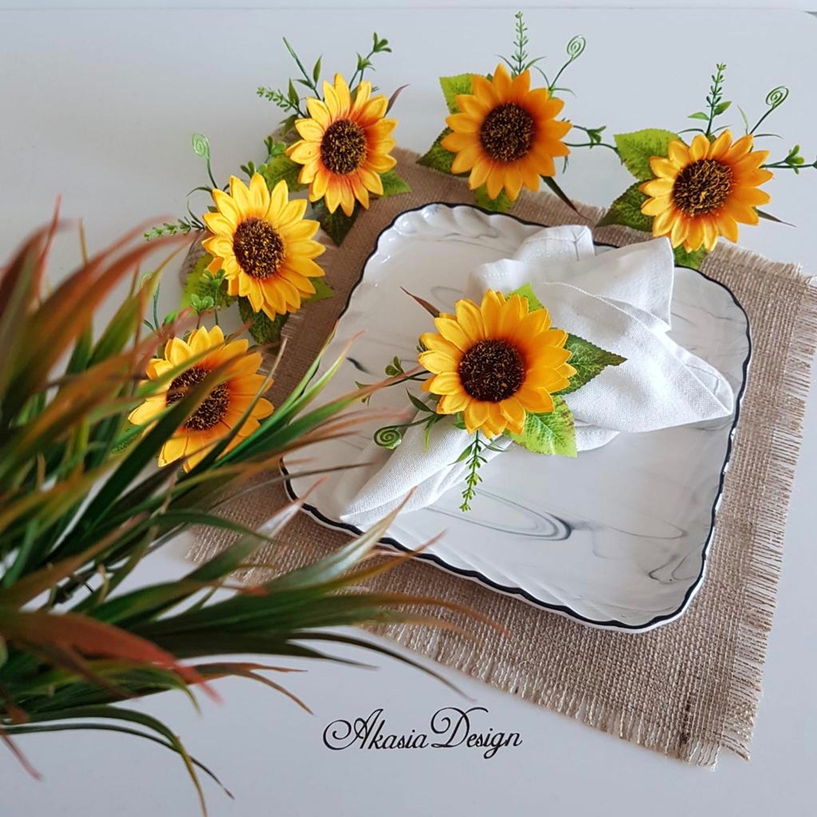 Sunflower Napkin Ringyellow Floral Napkin Holderfarmhouse - Etsy