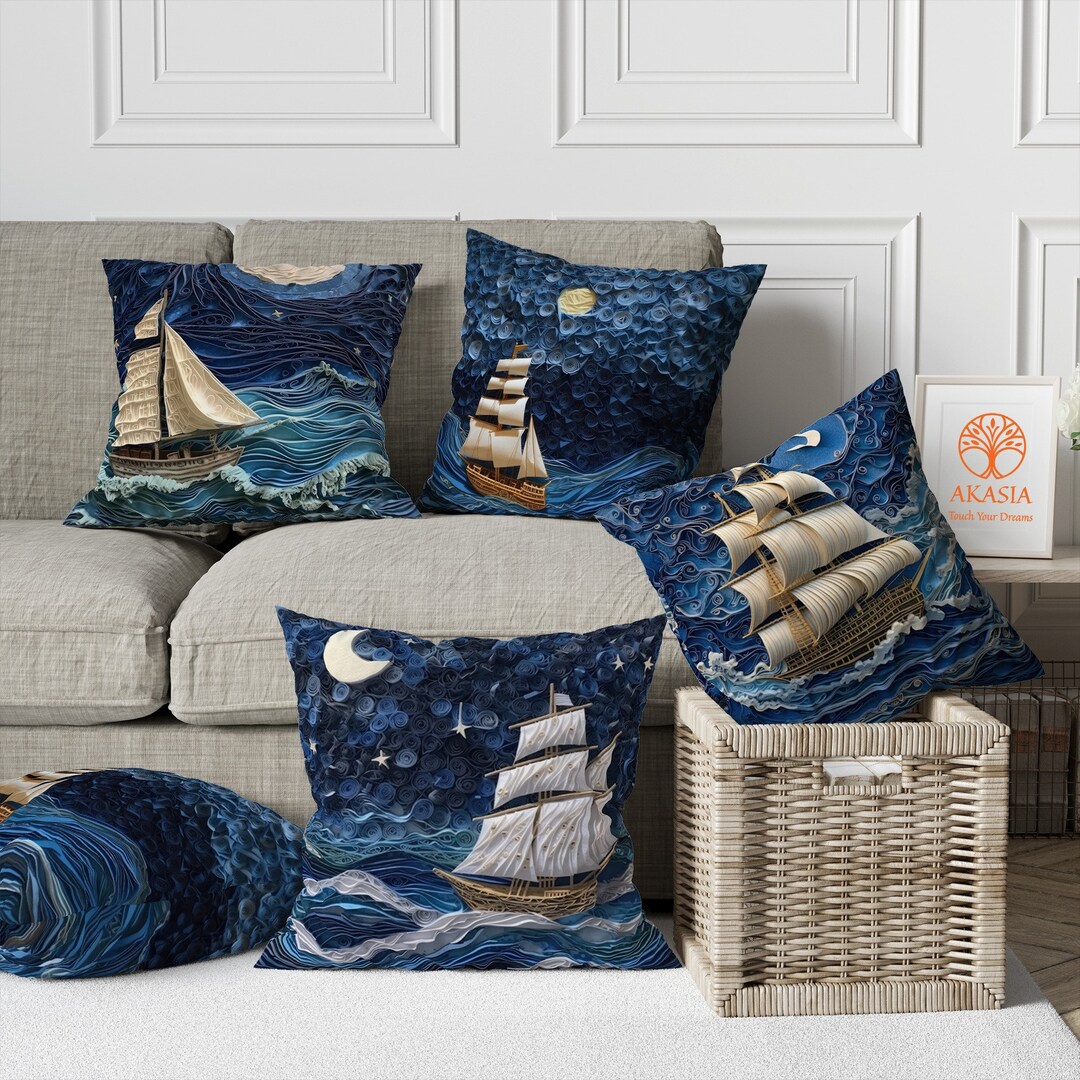 Sea Themed Cushion Case|sailing Ship Home Decor|coastal Outdoor ...