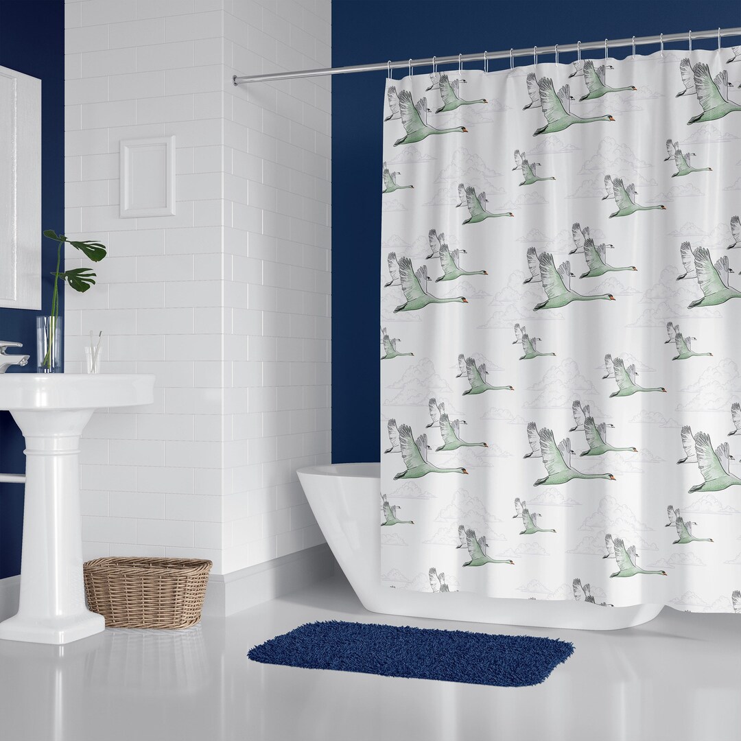 Swan Shower Curtain|water and Stain Repellent Bathroom Curtain|fabric ...