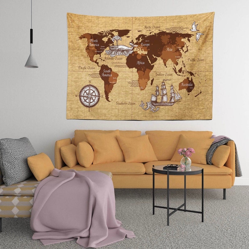 Old World Map Fabric Wall Tapestryold World Map Wall Hanging - Etsy