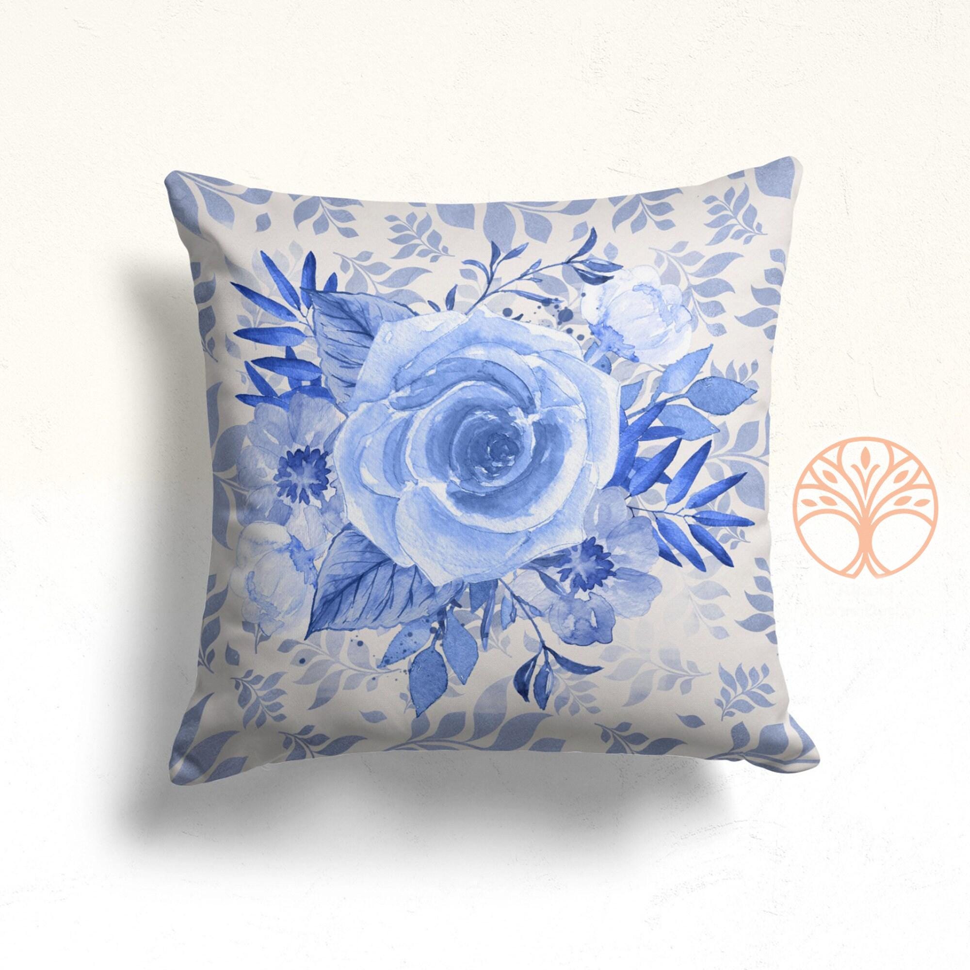 Blue Rose Pillow Case|floral Porch Decor|floral Cushion Cover|farmhouse ...