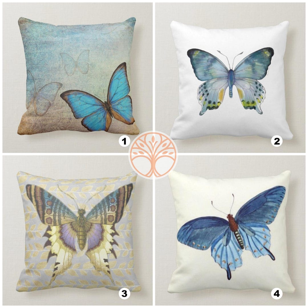 Butterfly Pillow Case|blue Butterfly Pillow Cover|decorative Floral ...