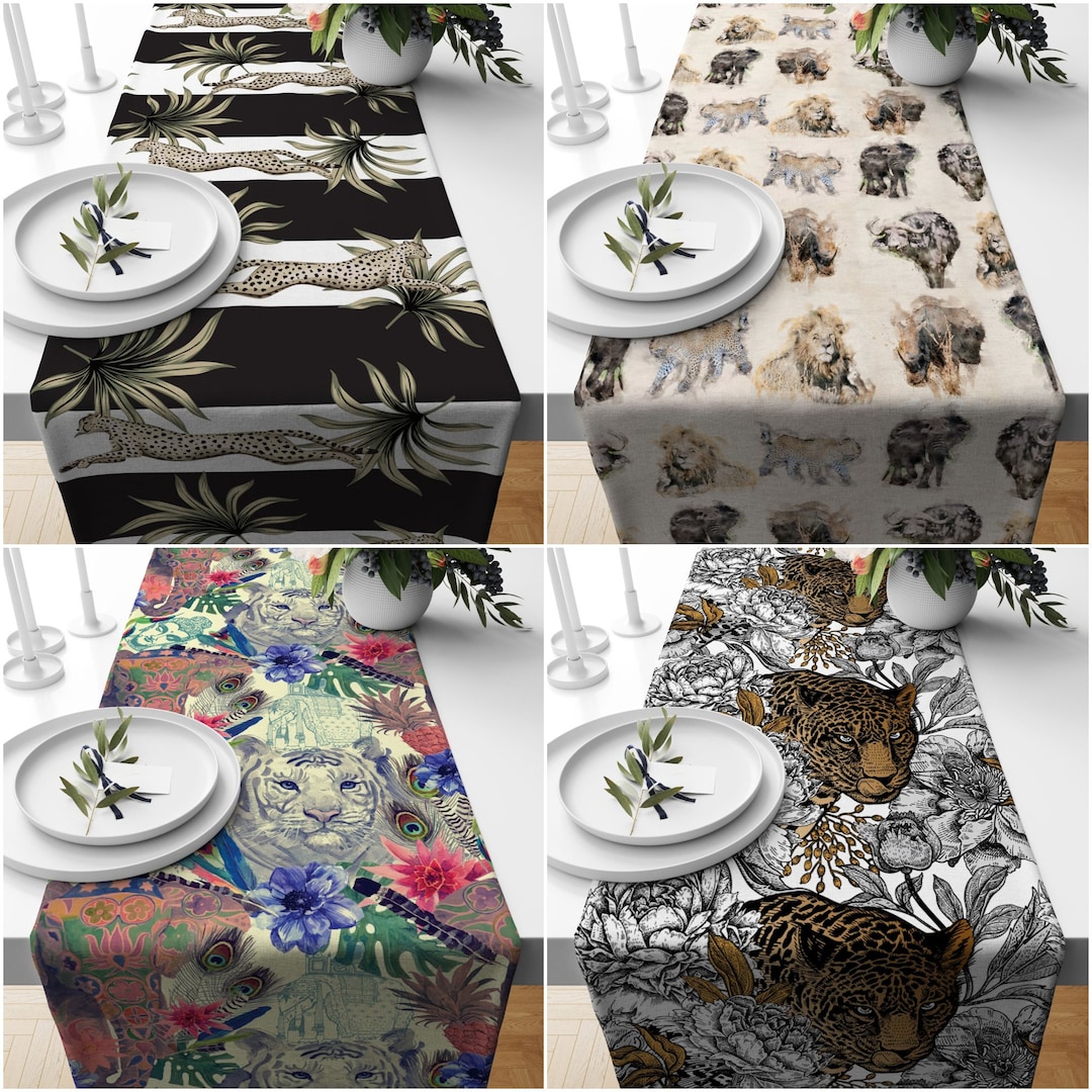 Wild Animals Table Runner|floral Animal Print Table Top|wild Cats ...