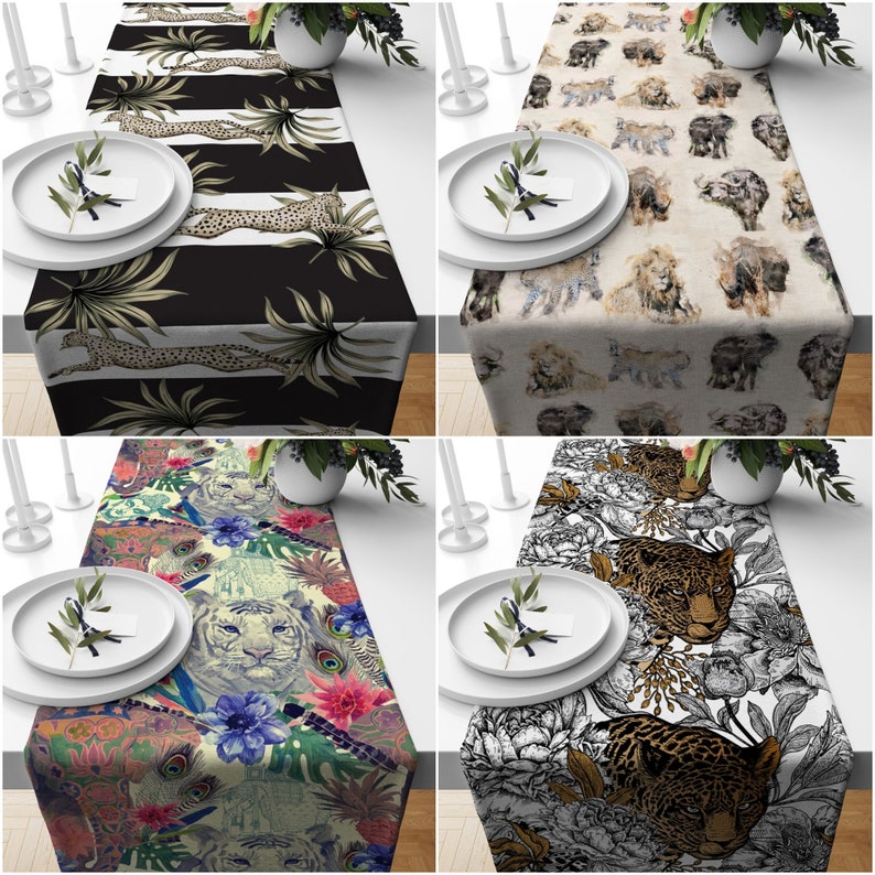 Wild Animals Table Runnerfloral Animal Print Table Topwild - Etsy