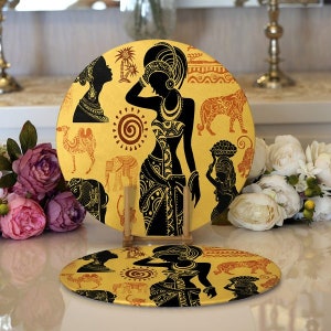 African Girl Placemat|set of 2 Ethnic Supla Table Mat|black Girl Round ...