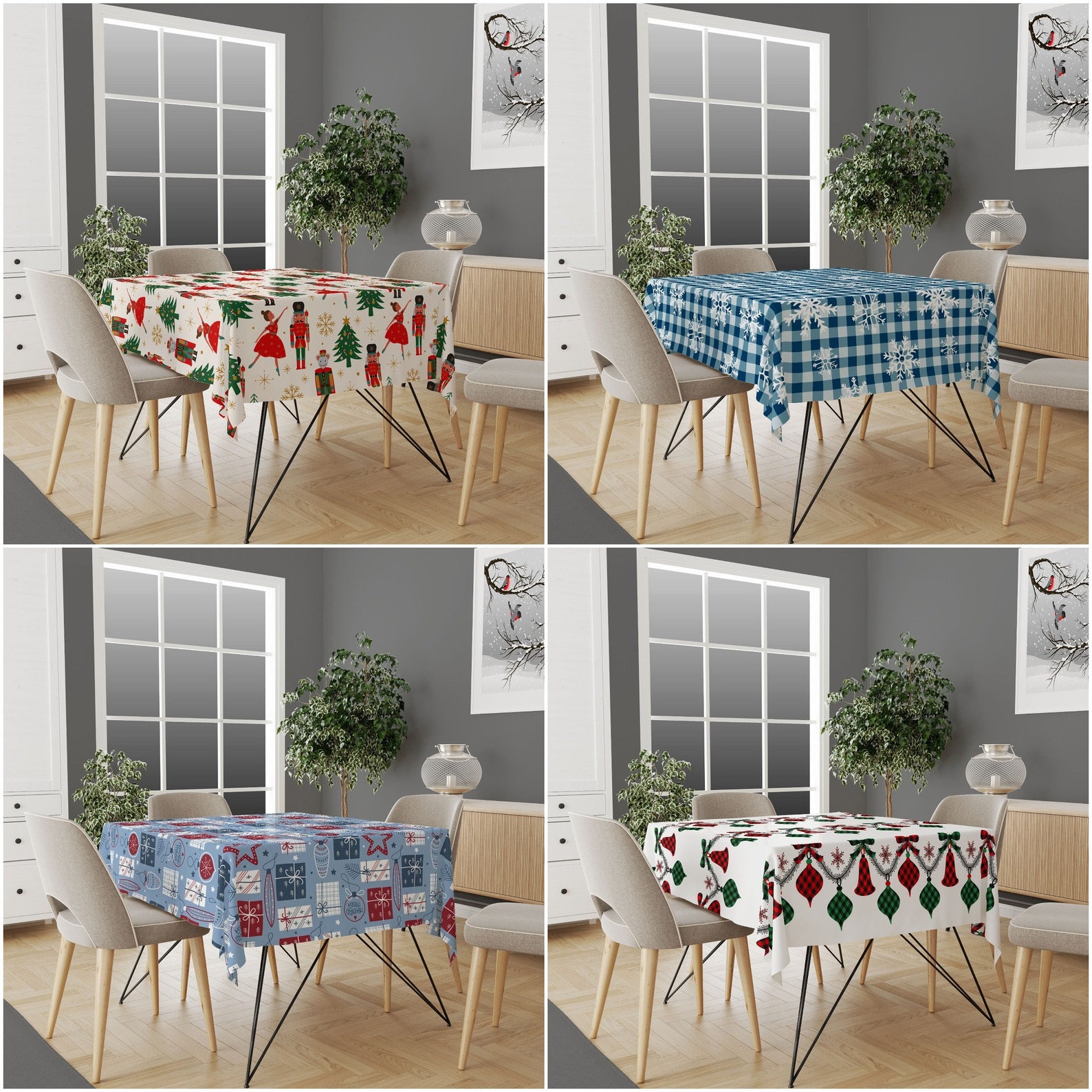 Christmas Tabletop|pine Tree Tablecloth|plaid Snowflake Xmas Kitchen ...