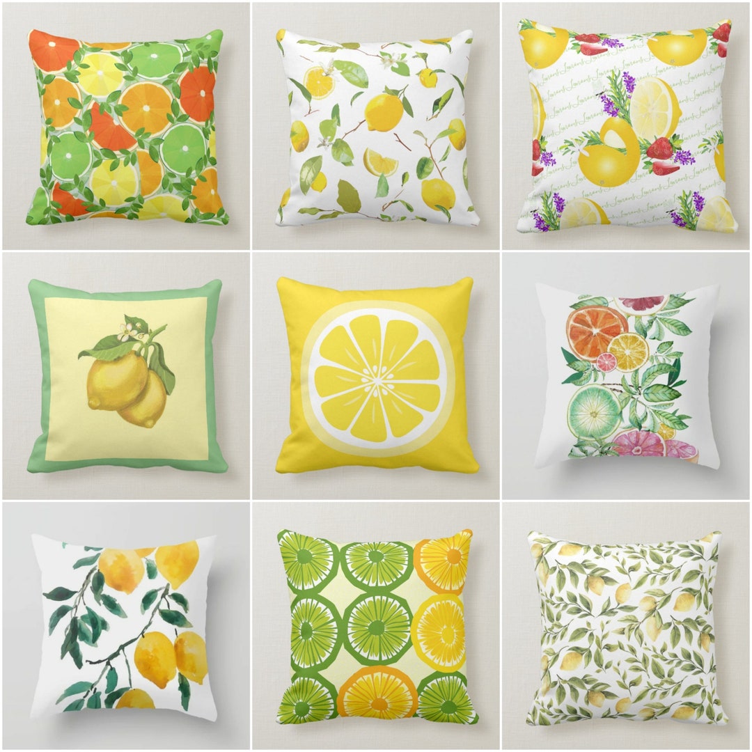 Lemons Pillow Cover|floral Fresh Lemon Cushion Case|decorative Green ...