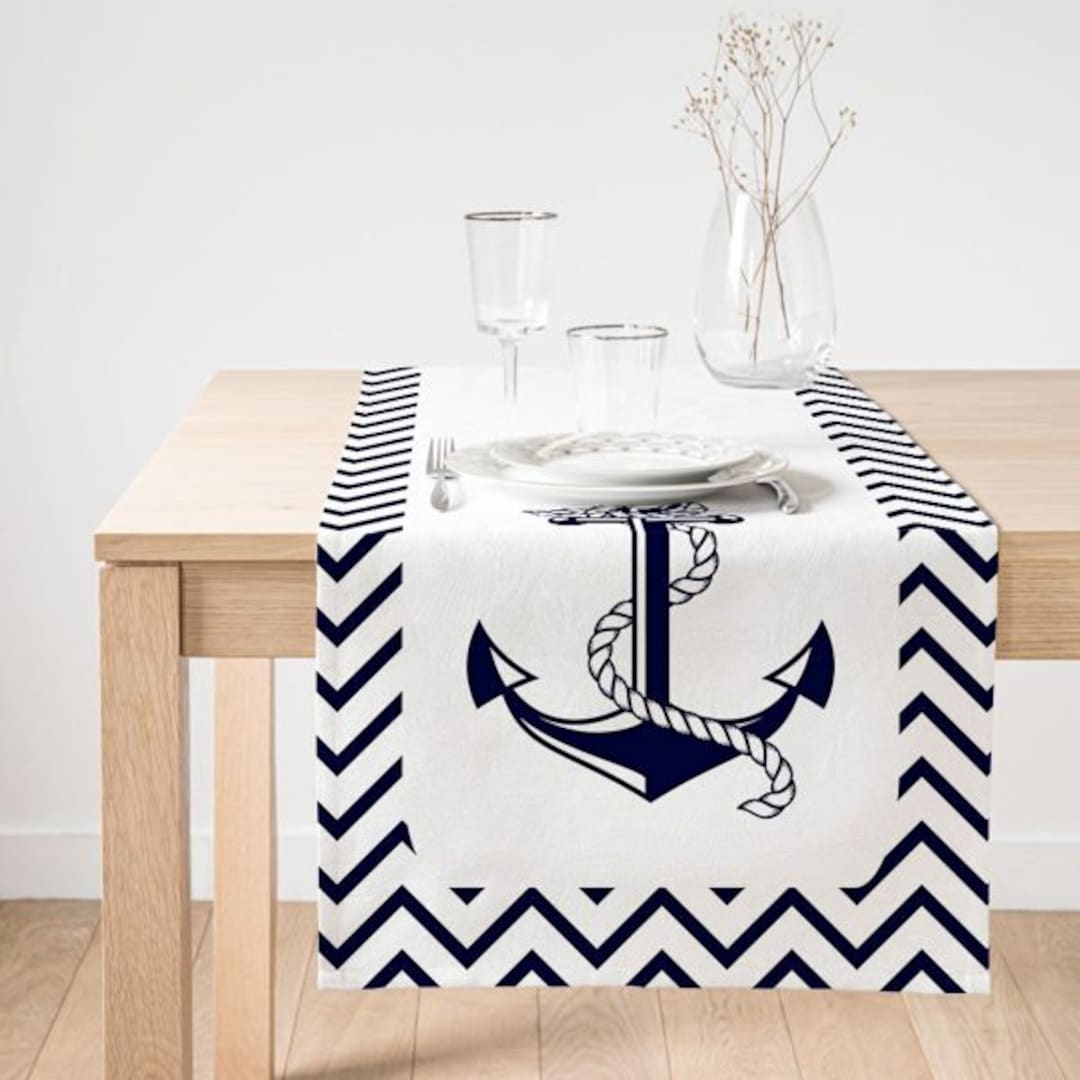 Nautical Table Runner|high Quality Suede Navy Anchor Table Runners ...