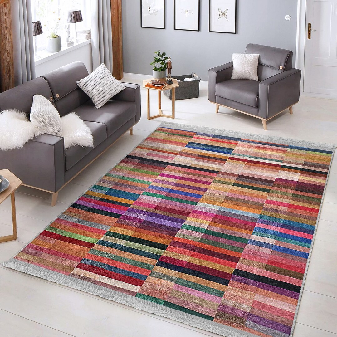 Abstract Area Rugbold Lines Carpetmachine-washable Fringed Non-slip ...