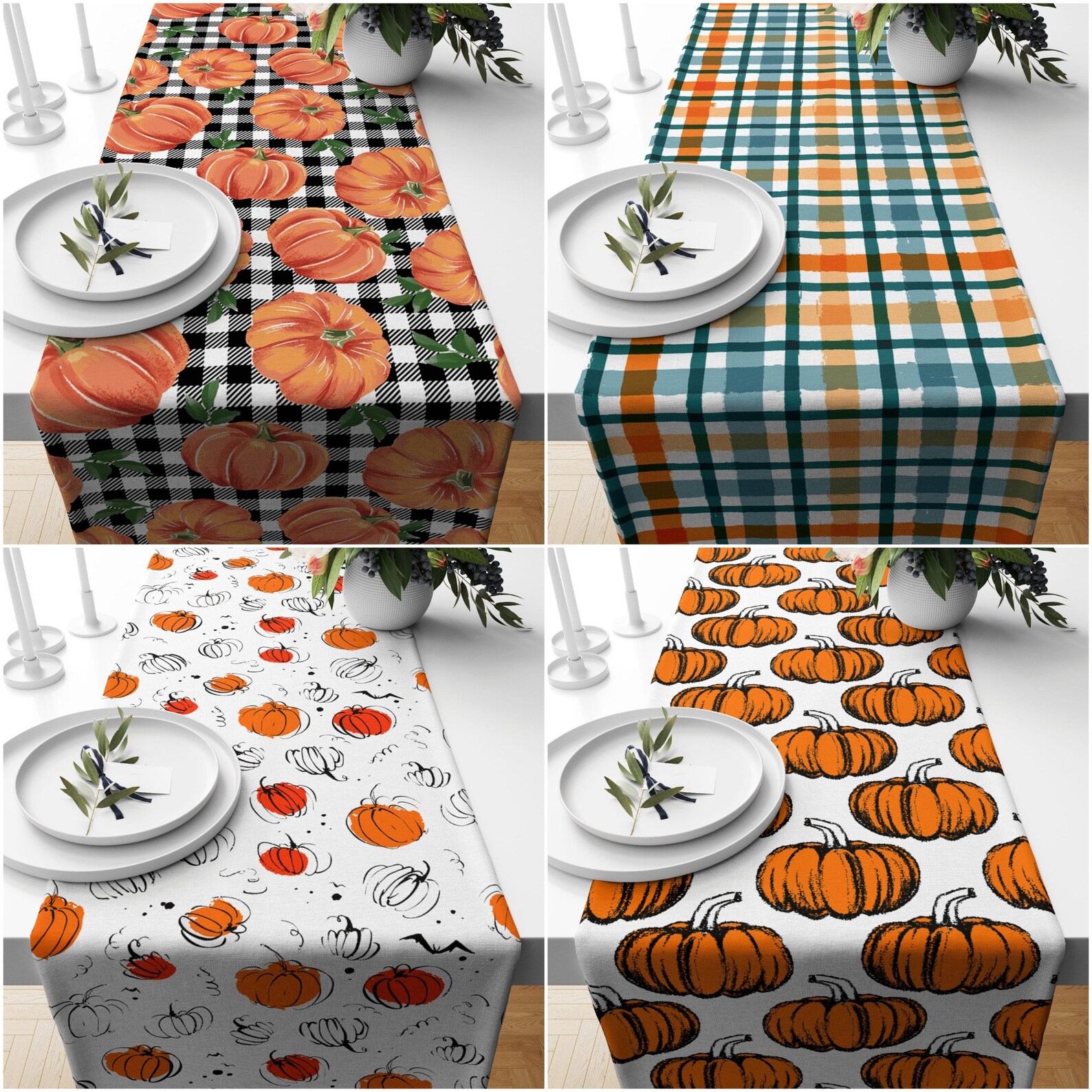 Fall Trend Table Runnerorange and White Pumpkin Table - Etsy