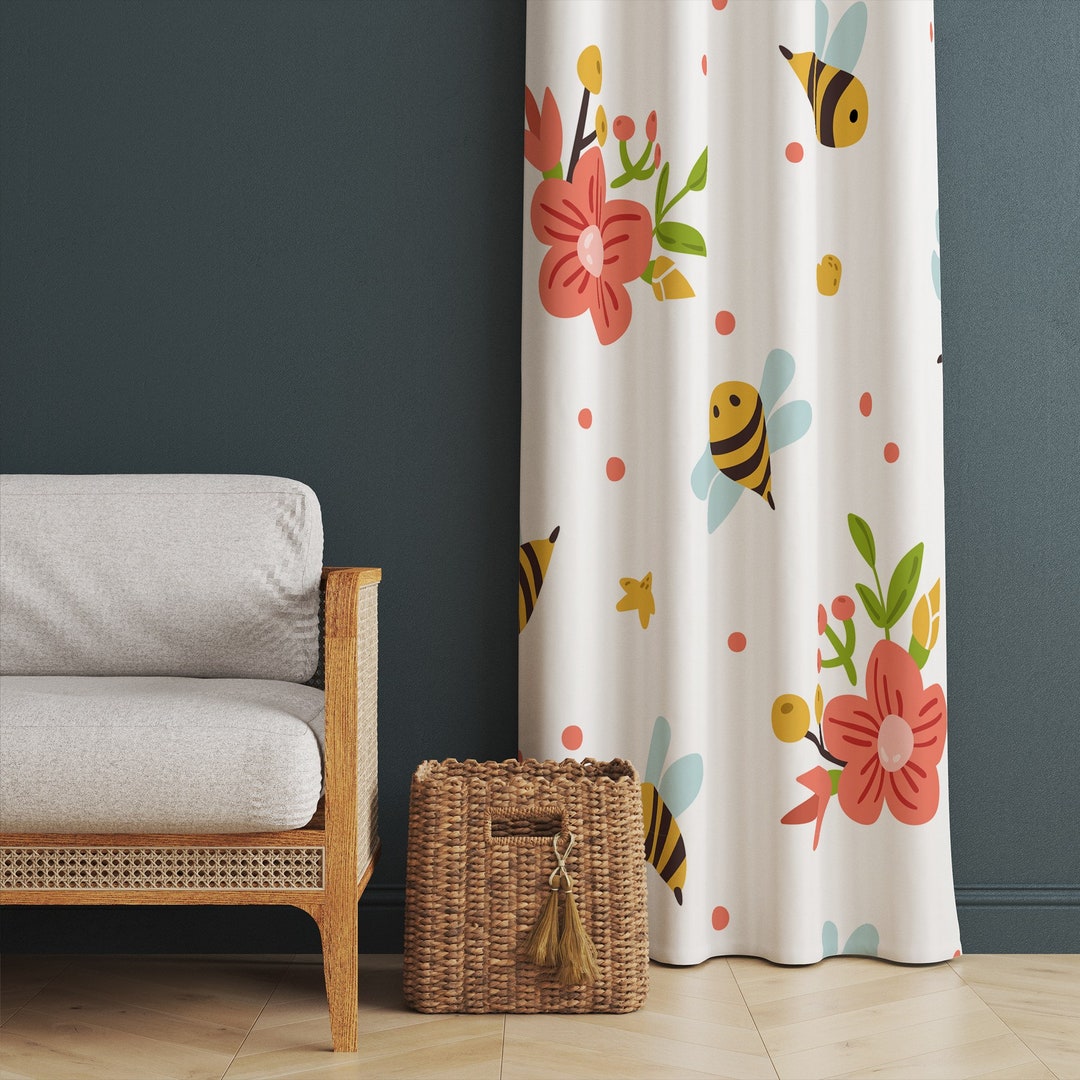 Floral Bee Curtain|honeycomb Curtain|bee Window Decor|animal Themed ...