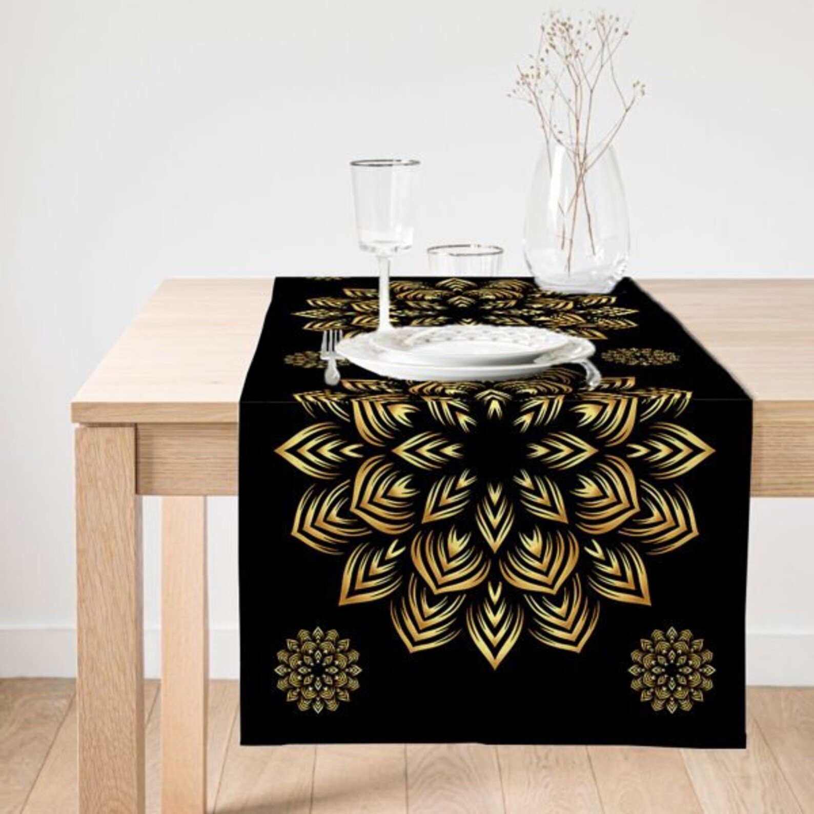 Tiled Mandala Table Runner|high Quality Suede Geometric Table Runner ...
