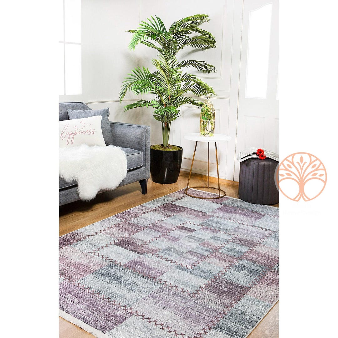 Patchwork Style Rug|machine-washable Non-slip Rug|abstract Gray Purple ...