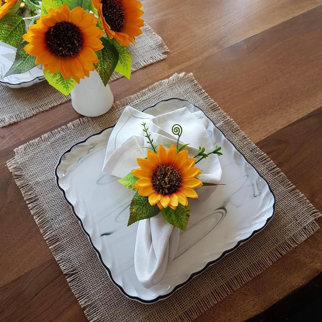 Sunflower Napkin Ringyellow Floral Napkin Holderfarmhouse Style Table ...