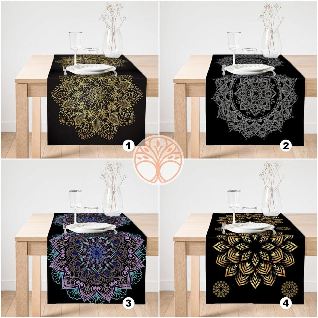 Tiled Mandala Table Runner|high Quality Suede Geometric Table Runner ...