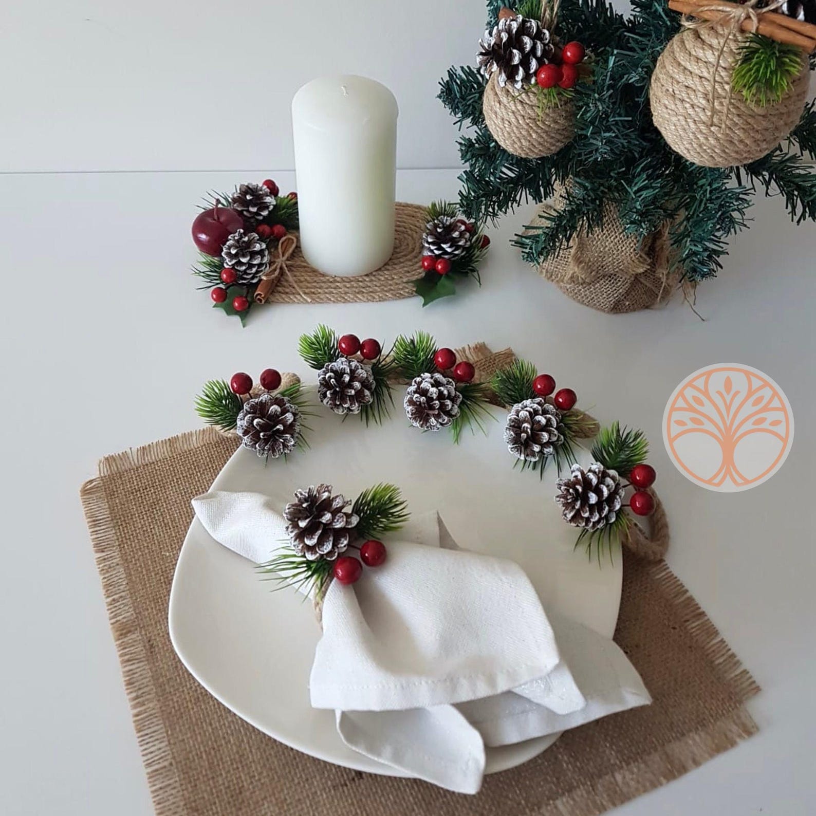 Christmas Table Centerpiece|burlap Placemat|jute Rope Napkin Ring Set ...