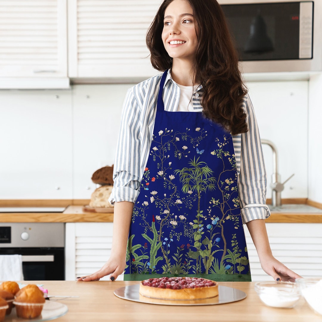 Floral Kitchen Apron|flower Cooking Smock With Adjustable Neck and ...
