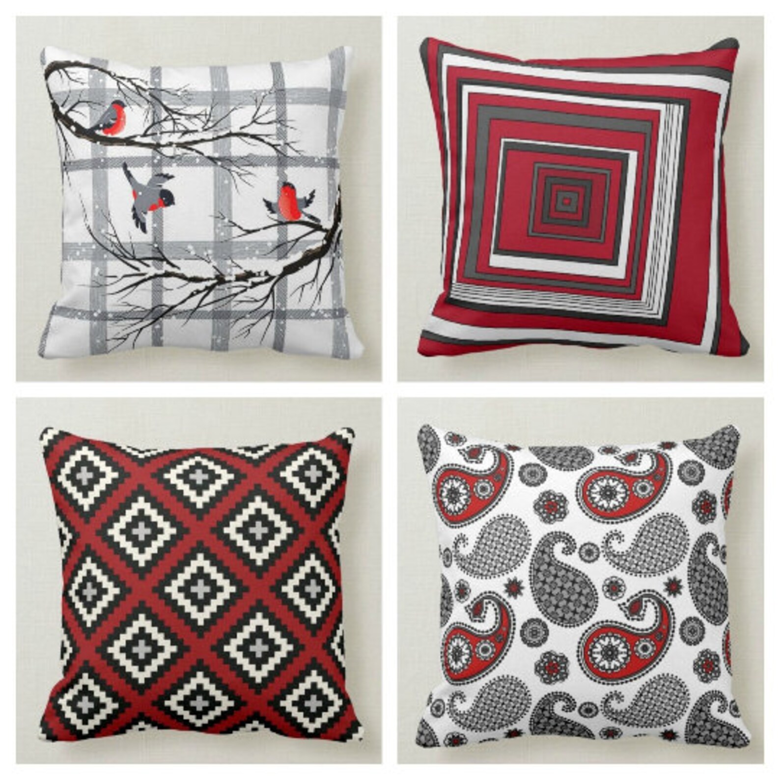 Red Gray Pillow Covergeometric Cushion Casedecorative Gray - Etsy