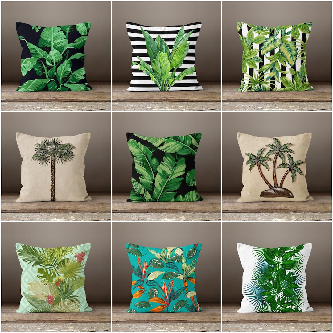 Plants Pillow Covergreen Leaves Cushion Casestriped Leaves ...