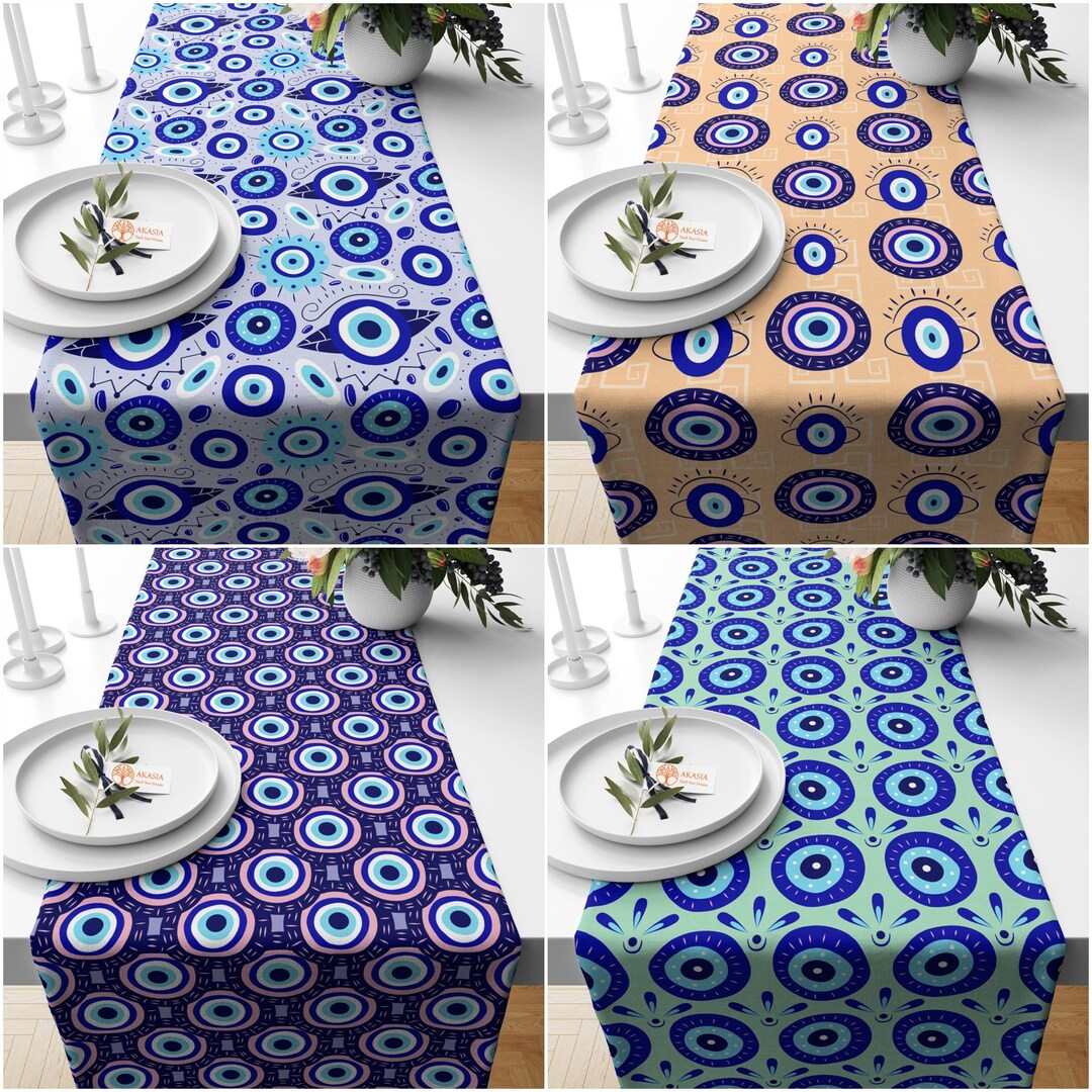 Nazar Table Runner|turkish Greek Evil Eye Table Cloth|geometric Table ...
