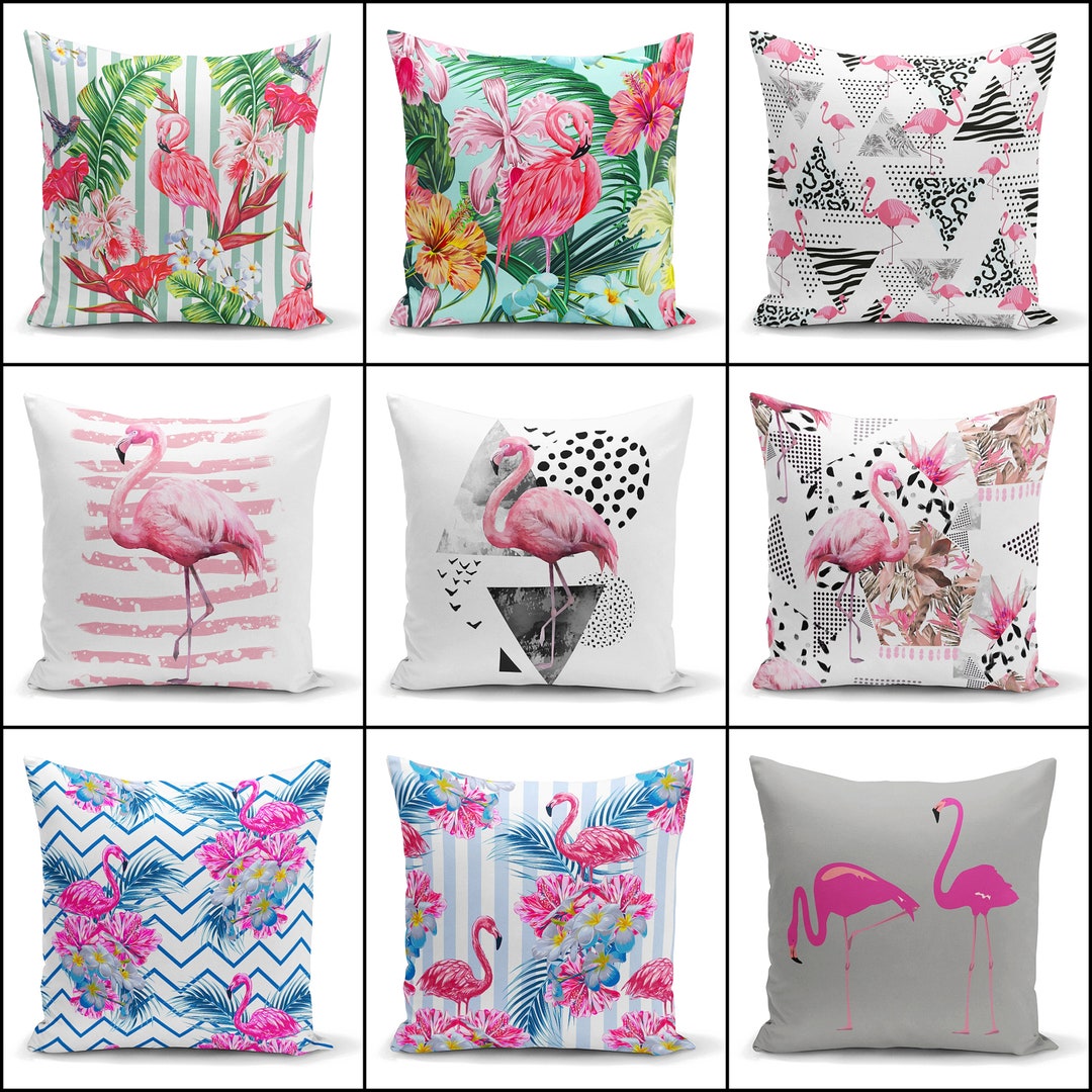 Flamingo Pillow Coverpink Flamingo Cushion Coverhousewarming Floral ...