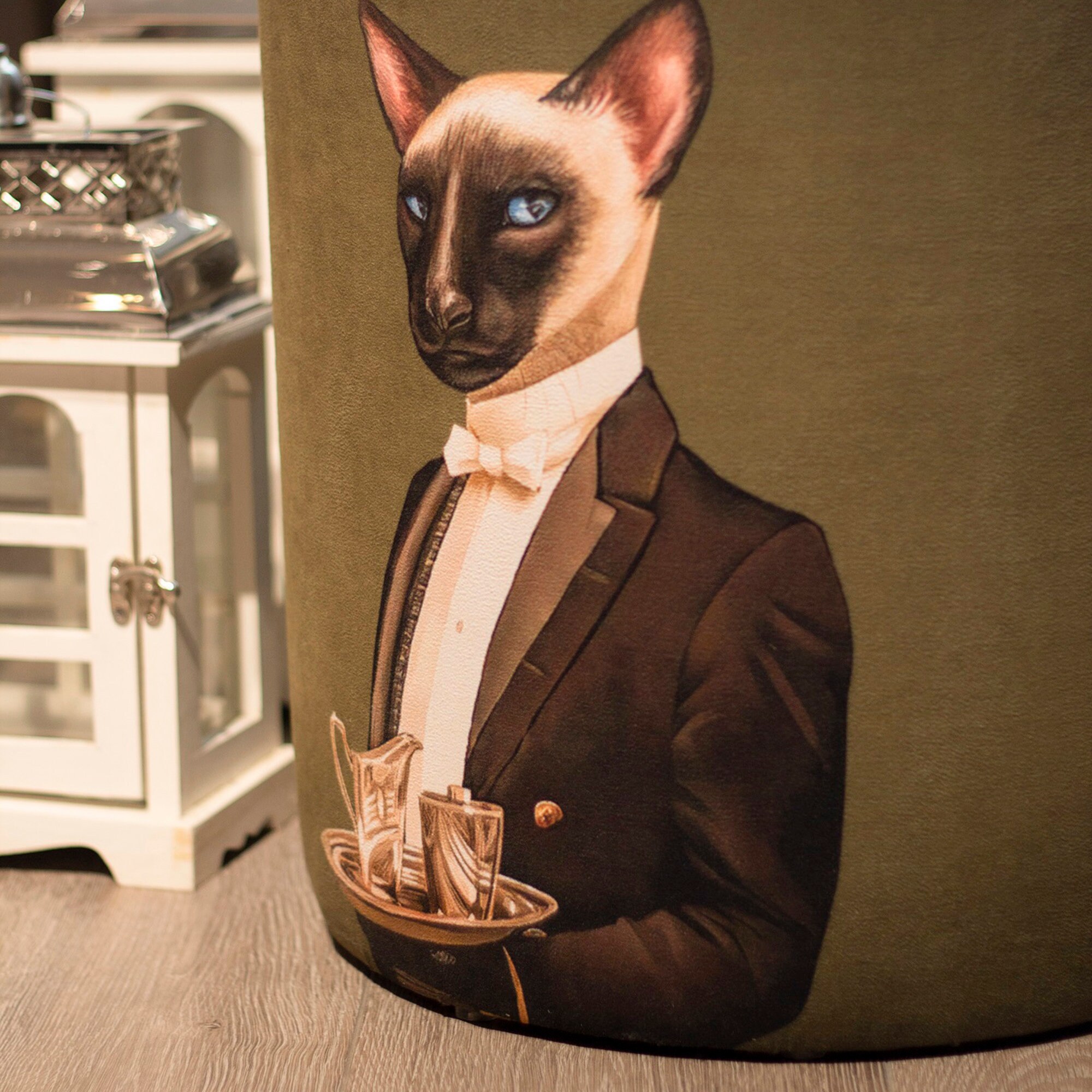 Mr Cat Round Poufwooden Frame Pouf Chairdecorative Royal - Etsy