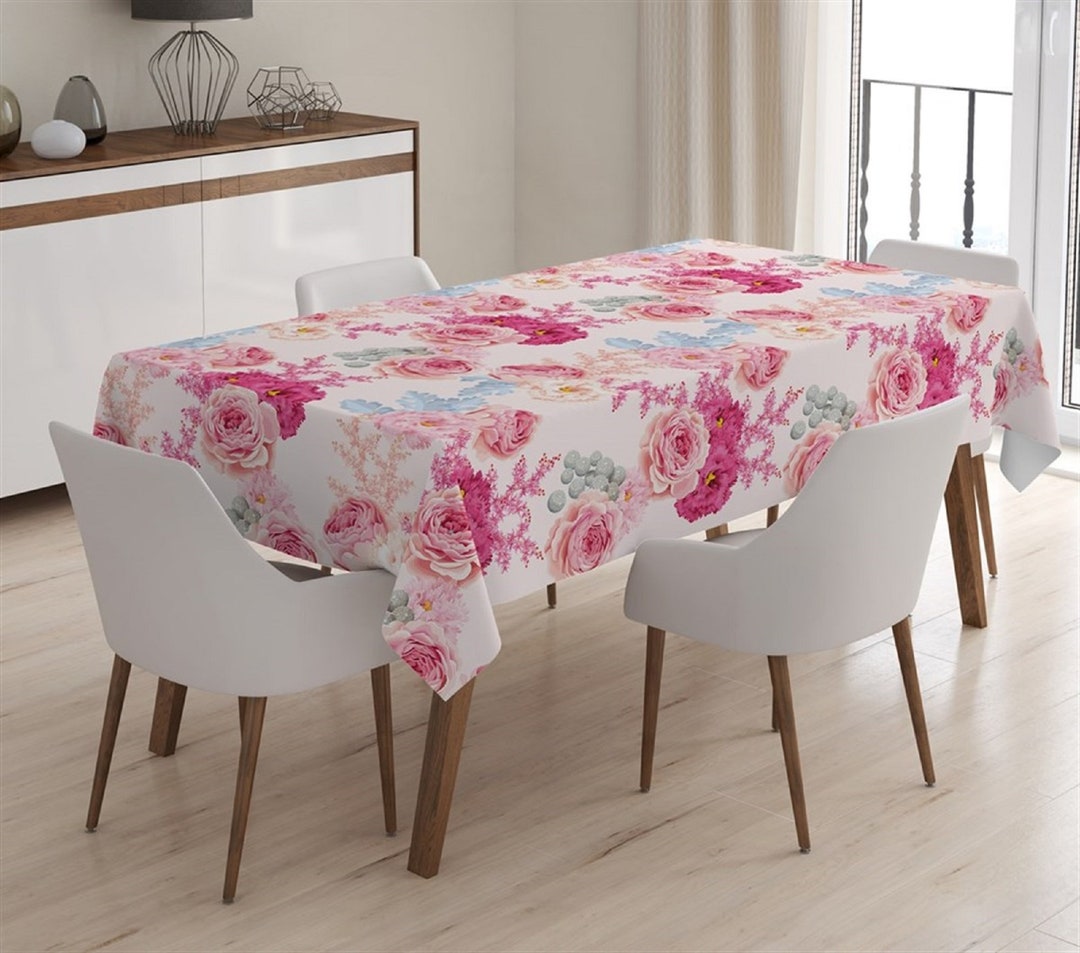 Floral Tablecloth|high Quality Table Cover|table Decor With Pink Blue ...