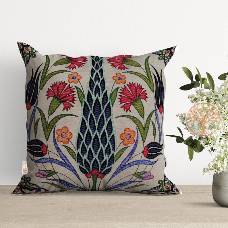 Turkish Tulip Tile Pattern Pillow Cover|gobelin Tapestry Pillowcase ...