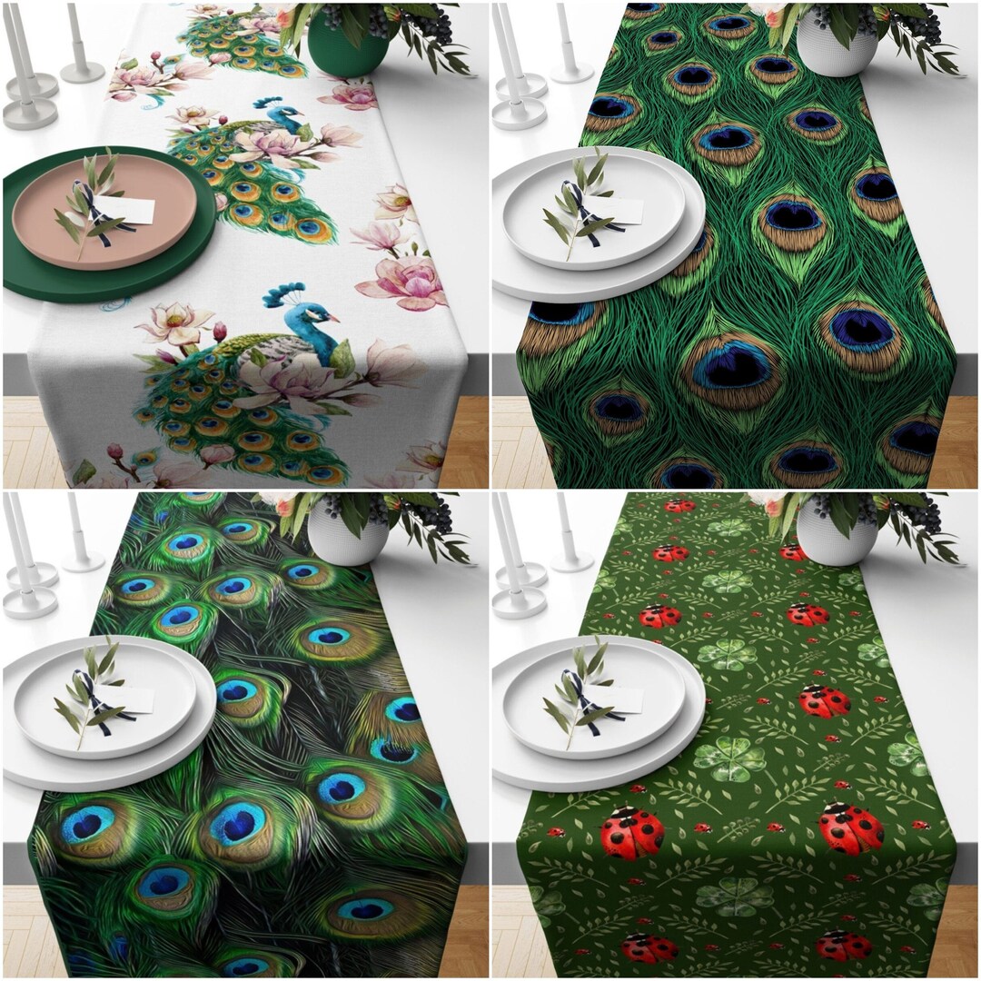 Peacock Table Runner|ladybug Tablecloth|animal Home Decor|peacock Feather Runner|farmhouse Table ...
