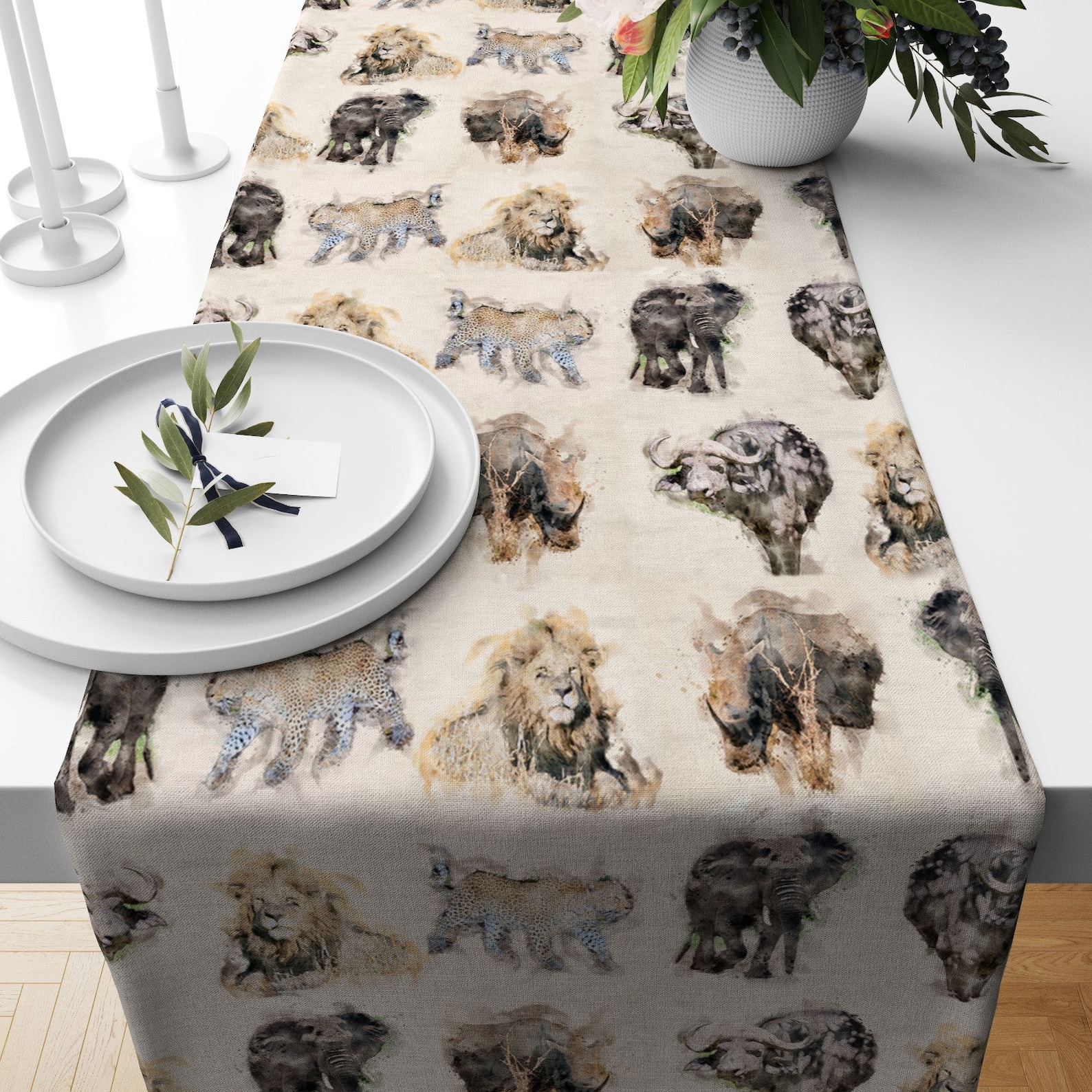 Wild Animals Table Runner|floral Animal Print Table Top|wild Cats ...