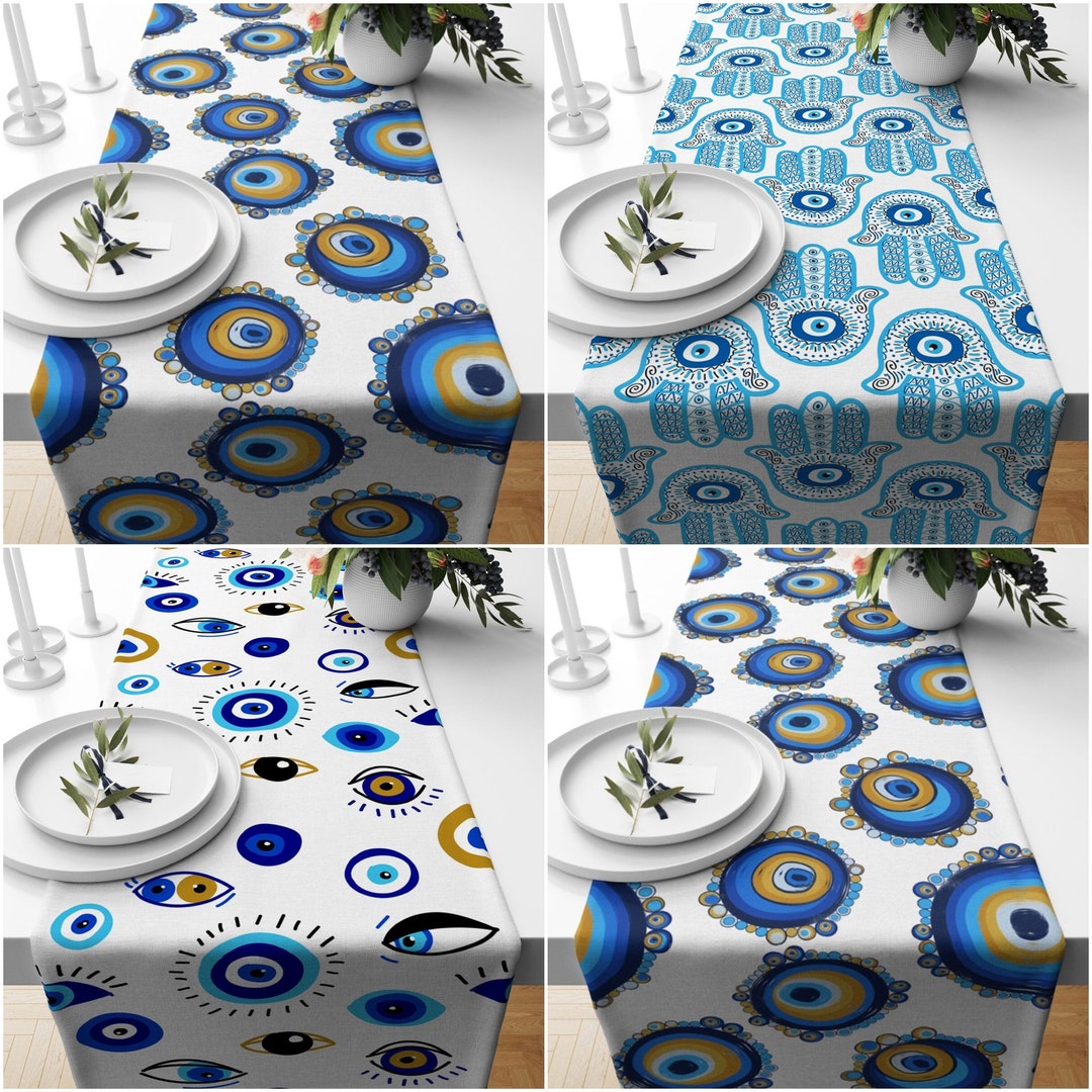 Evil Eye Table Runner|hamsa Tablecloth|turkish Greek Evil Eye Tabletop ...