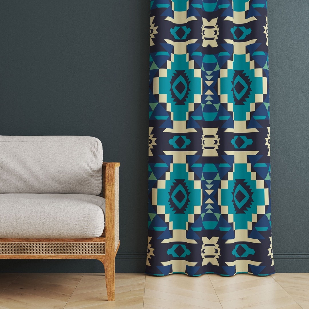 Southwestern Curtainethnic Aztec Living Room Curtainterracotta Bohemian ...