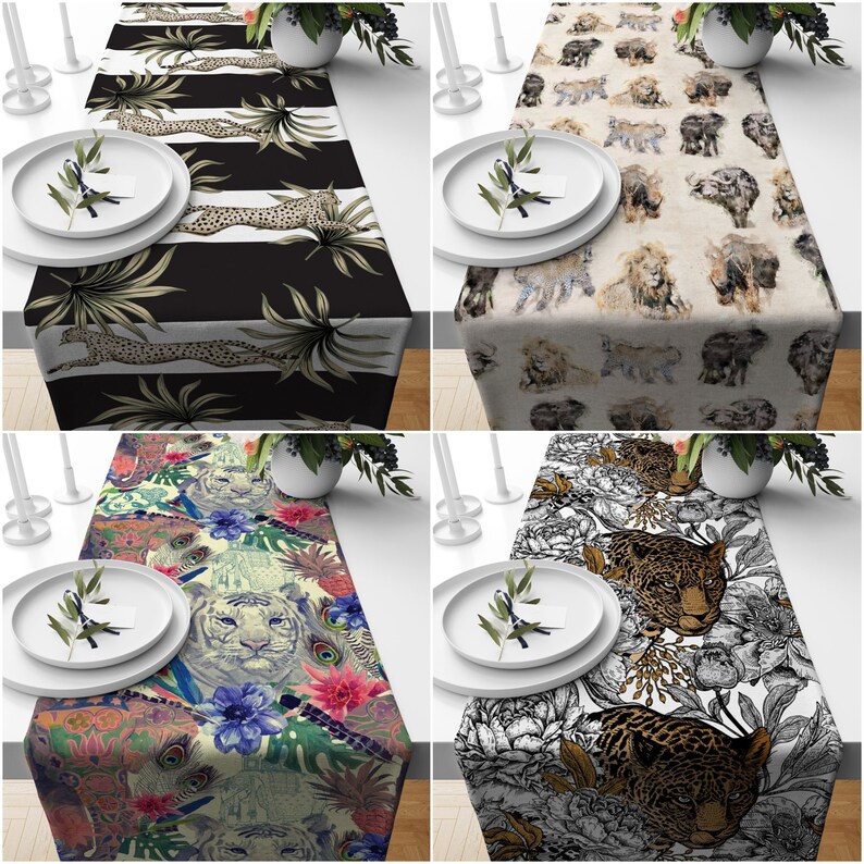 Wild Animals Table Runnerfloral Animal Print Table Topwild - Etsy