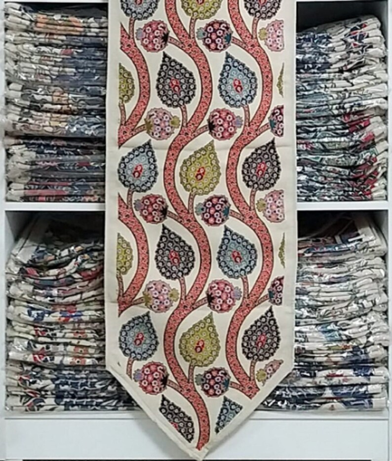 Tile Pattern Tapestry Table Runnertulip Tile Pattern Fabric - Etsy