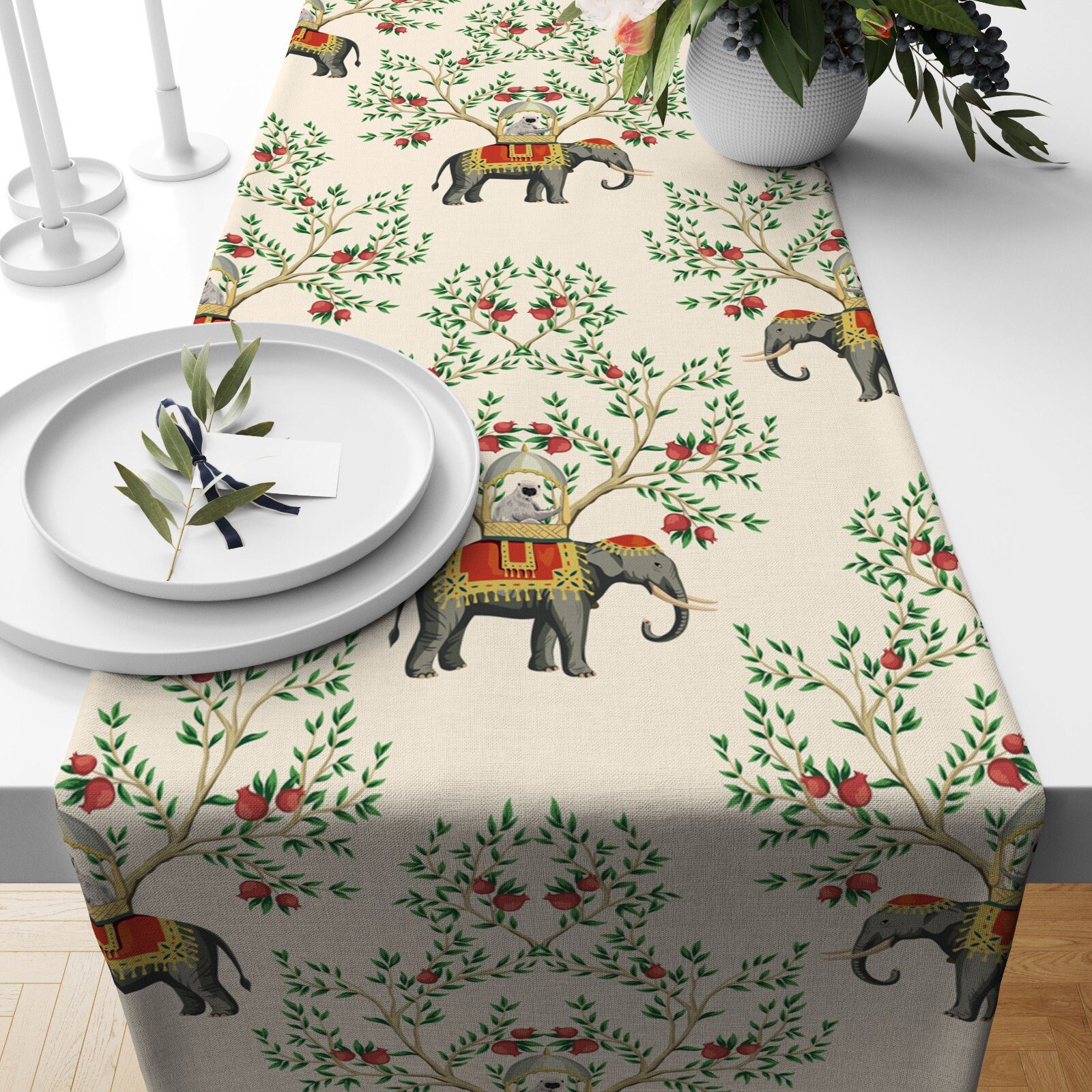Elephant Table Runner|floral Elephant Riding Table Top|elephant With ...