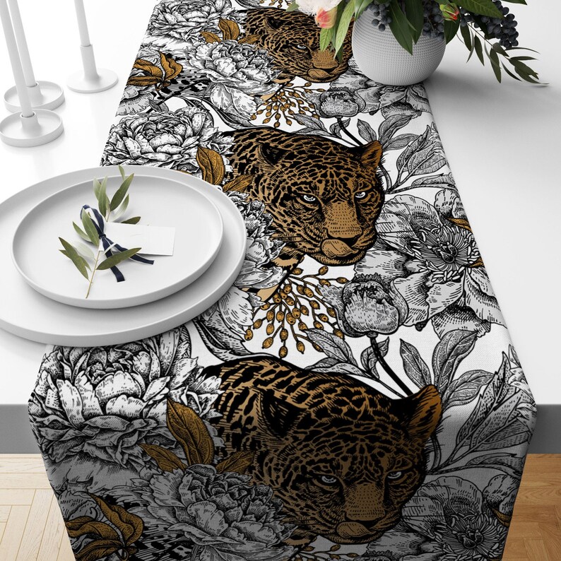 Wild Animals Table Runnerfloral Animal Print Table Topwild - Etsy