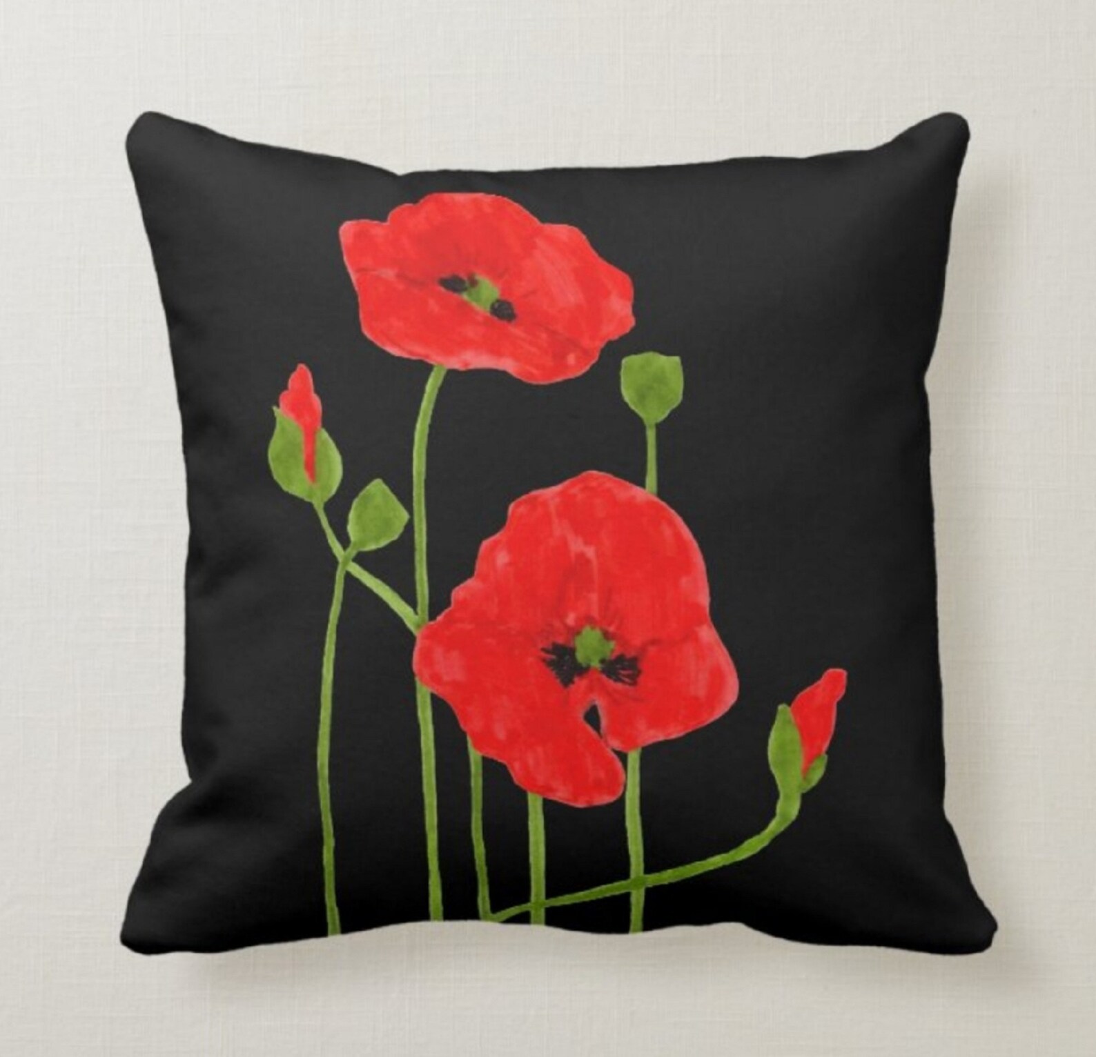 Red Poppy Pillow Coverred Floral Cushion Casedecorative - Etsy