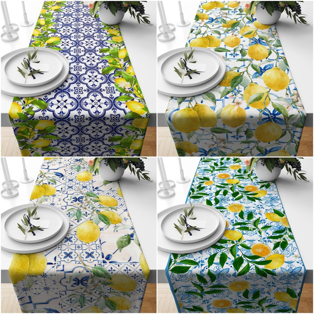 Lemon Table Runner|farmhouse Tile Pattern Table Top|summer Tablecloth ...