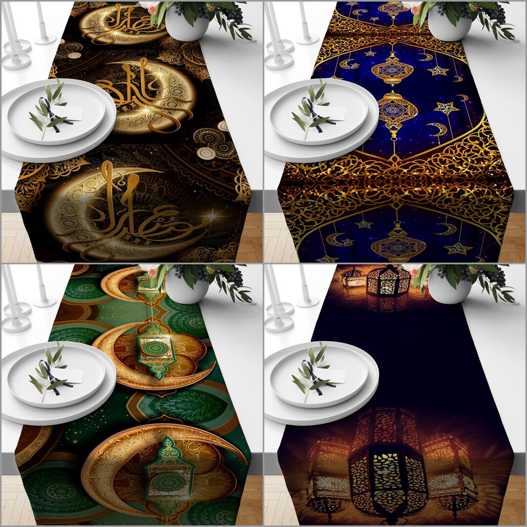 Islamic Table Runner|religious Motif Table Centerpiece|black Gold Green ...