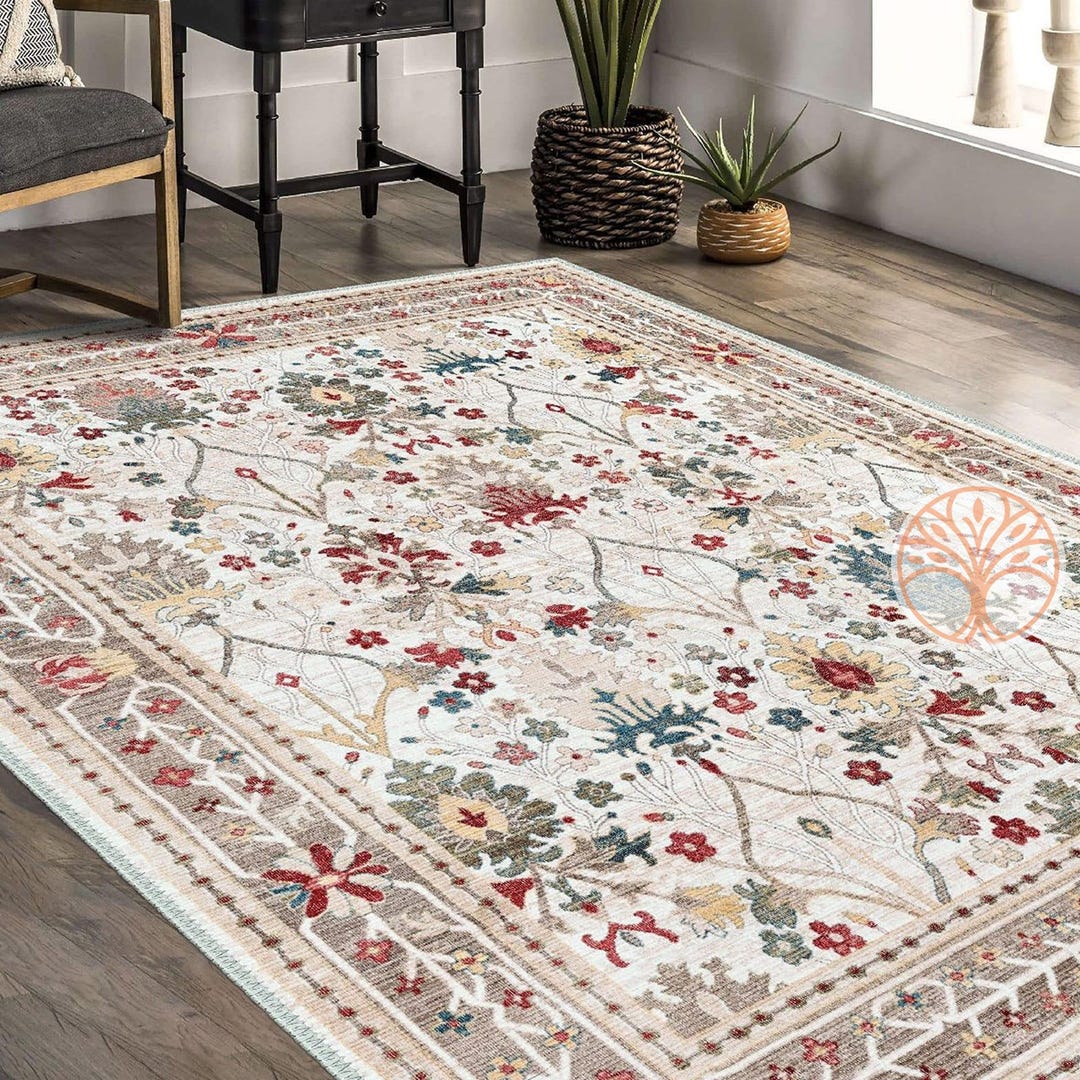 Tile Pattern Rug|ethnic Machine-washable Non-slip Rug|floral Kilim ...