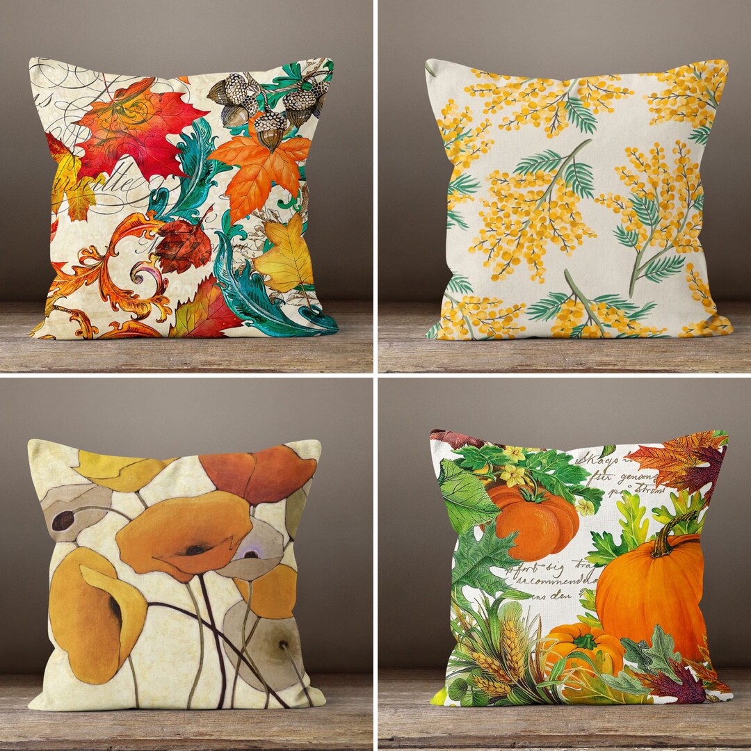 Fall Trend Pillow Coverautumn Cushion Caseorange Leaves - Etsy