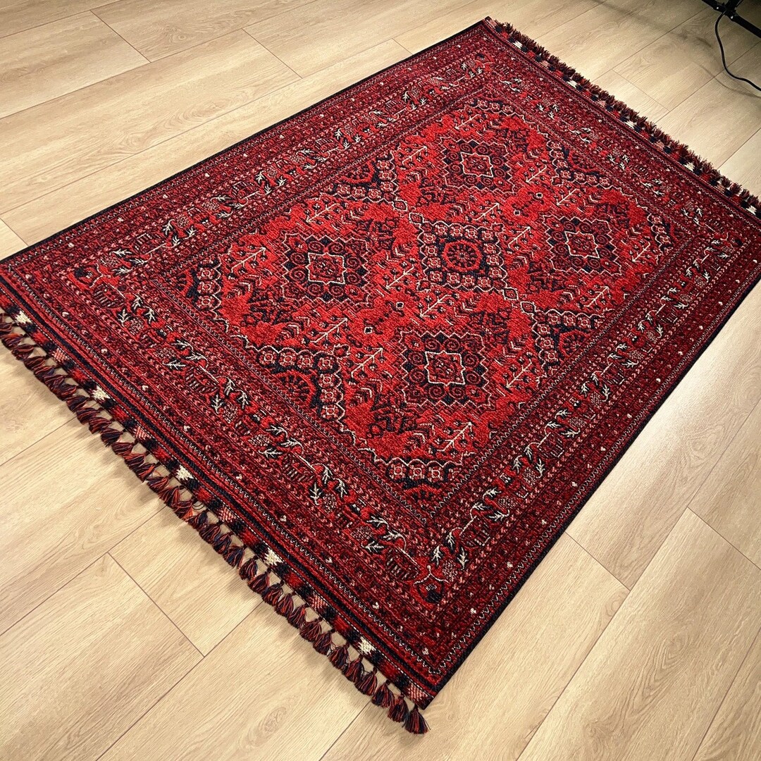 Afghan Pattern Rug|classic Red Afghan Carpet|machine-washable Ethnic ...