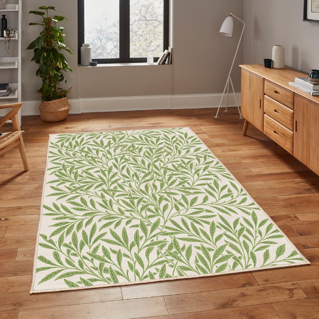 Leaf Print Area Ruggreen Leaves Rugdecorative Carpetmachine-washable ...